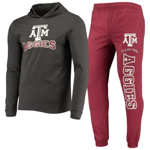 CONCEPTS SPORT Heather Charcoal Texas A&m Aggies Meter Long Sleeve Hoodie T-shirt & Jogger Pajama Set - Maroon