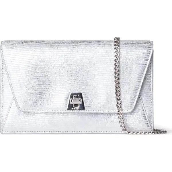 Akris Anouk Lizard Embossed Leather Envelope Wallet On A Chain - Silver Metallic