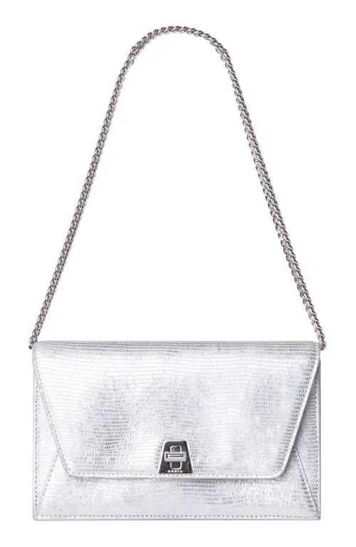 Akris Anouk Lizard Embossed Leather Envelope Wallet On A Chain - Silver Metallic