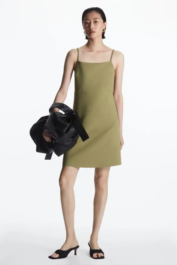cos green mini dress COS Pleated A-line Mini Dress in Green