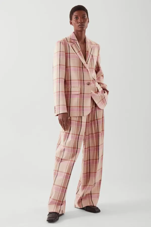 Cos Pleated Wide-leg Checked Pants