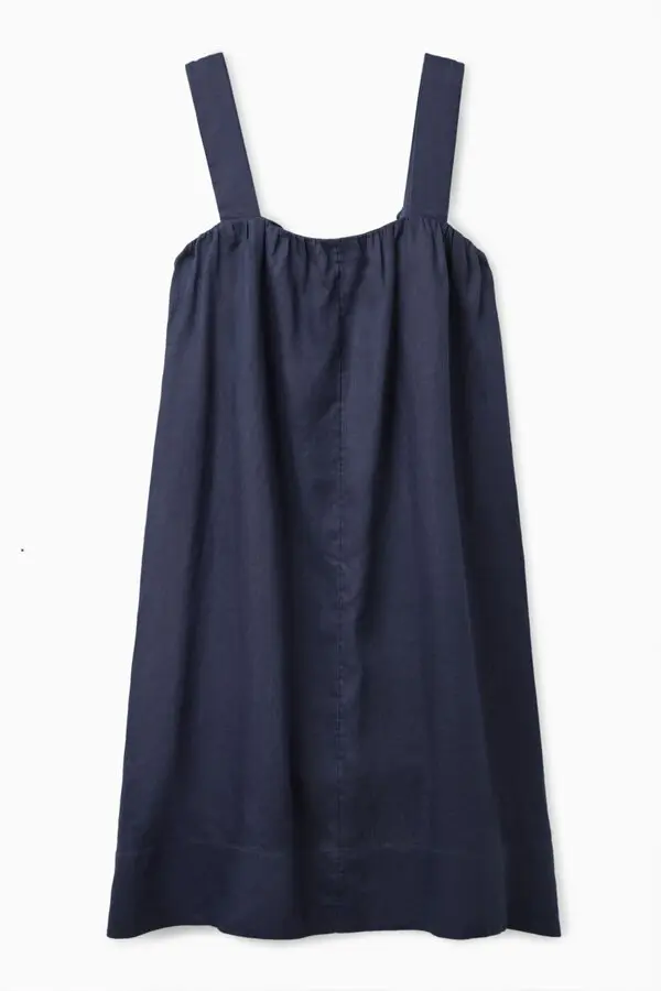 Cos Oversized Gathered Linen Dress - Blue