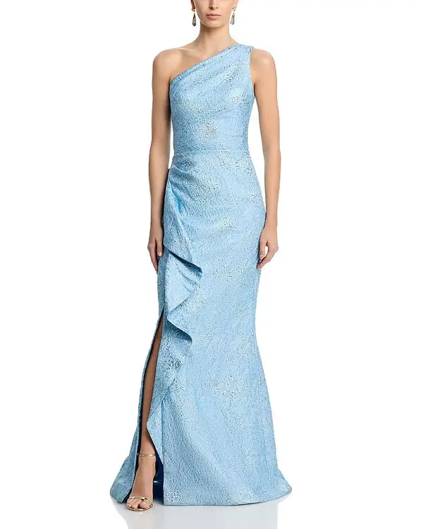 Rickie Freeman For Teri Jon Printed Jacquard Gown - Powder Blue
