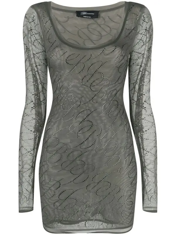 Blumarine Gem-embellished Mesh Mini Dress - Neutrals