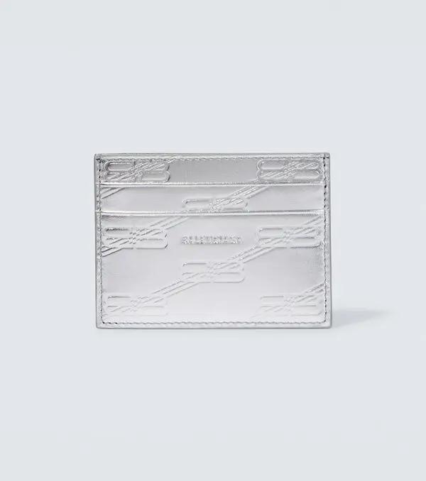 Balenciaga Bb Leather Card Holder - Silver