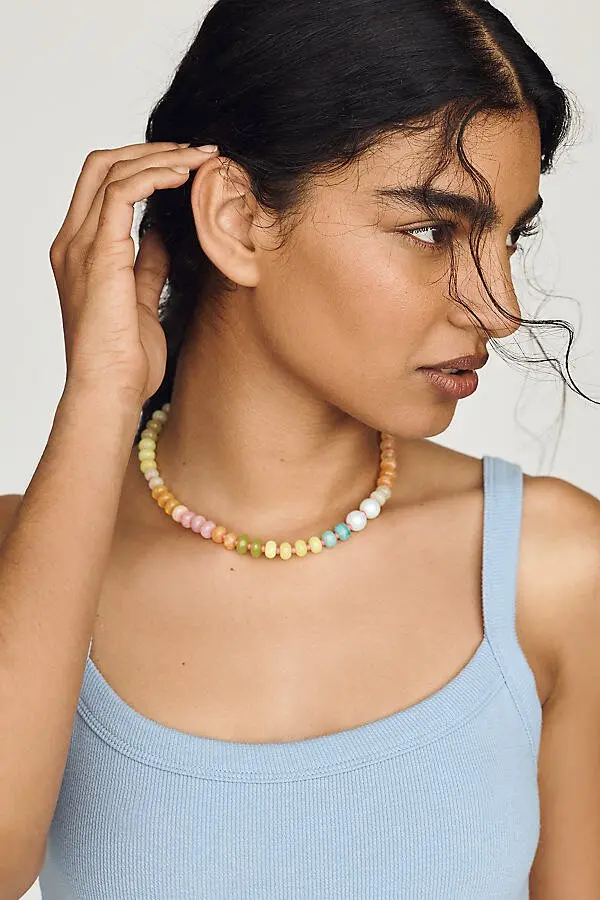 Anthropologie Rabow Stone Necklace - Pink Citrus