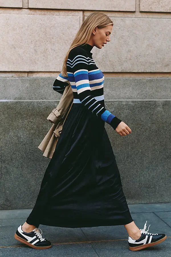 Anthropologie Thea Long-sleeve Twofer Maxi Dress - Blue Stripe