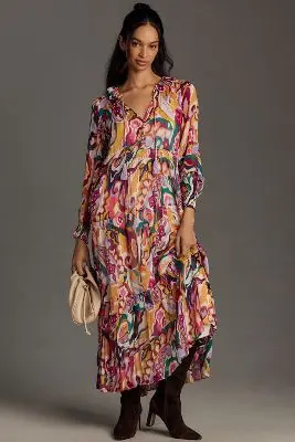 Anthropologie The Marais Prted Chiffon Maxi Dress In Pink - 34% Off