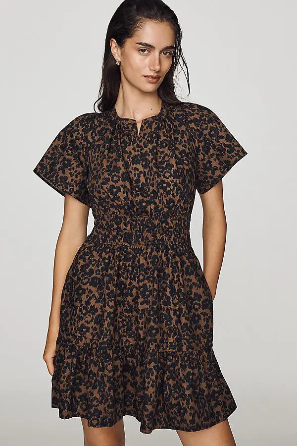 THE SOMERSET COLLECTION BY ANTHROPOLOGIE Tiered Mini Dress - Cheetah
