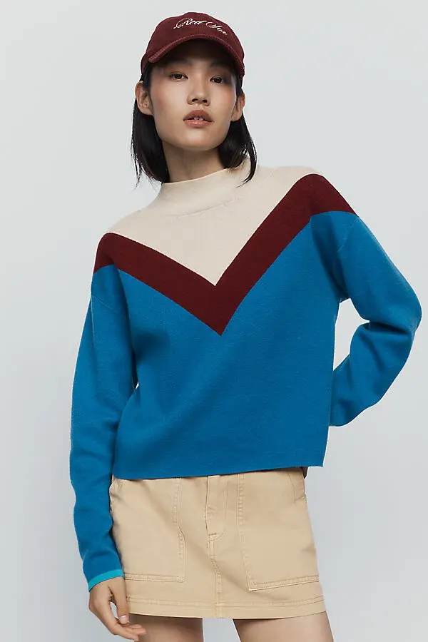 Maeve Carys Mock-neck Sweater - Blue Pattern