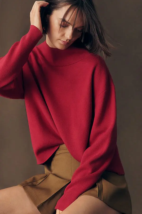 Maeve Carys Mock-neck Sweater - Deep Red