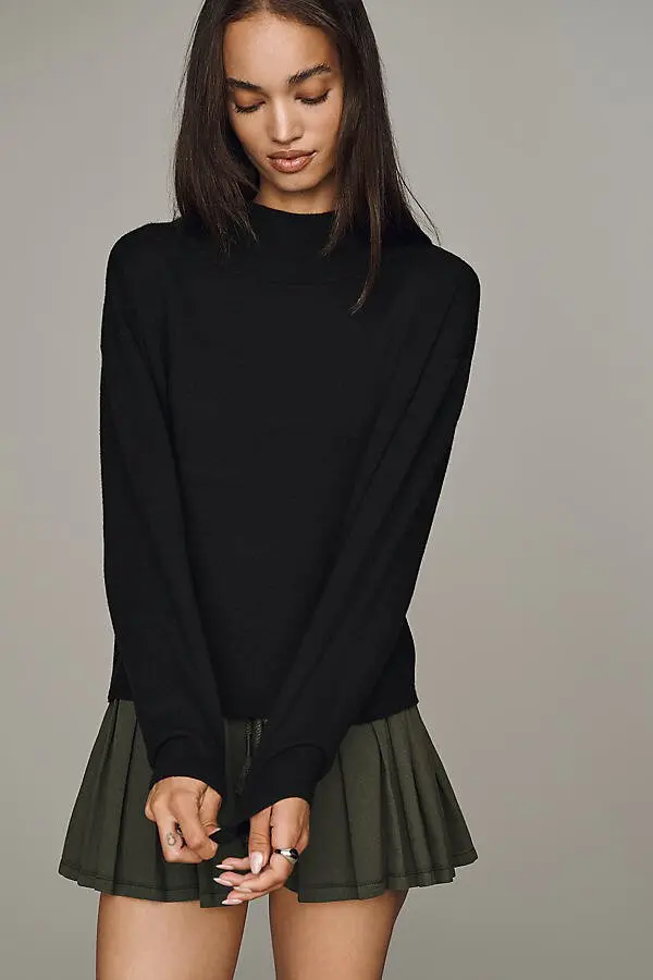 Maeve Carys Mock-neck Sweater - Solid Black