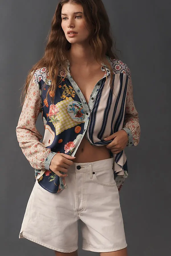 Maeve The Paz Buttondown Shirt - Ivory Pattern