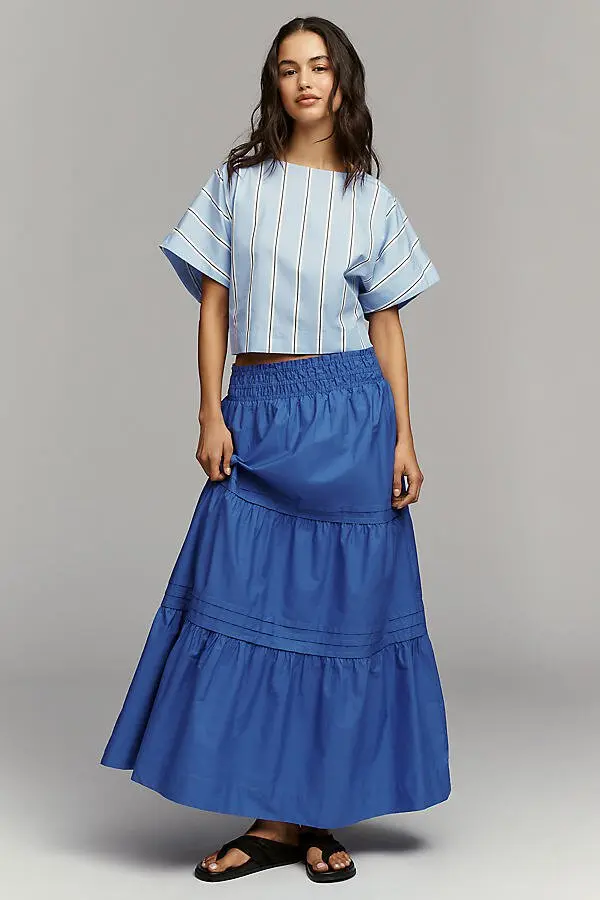 THE SOMERSET COLLECTION BY ANTHROPOLOGIE The Somerset Maxi Skirt - Blue Mountain