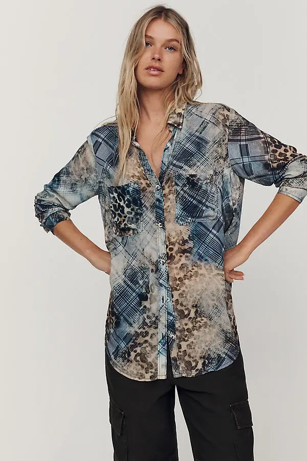 PILCRO Romy Relaxed Buttondown Shirt With Draping And Pockets