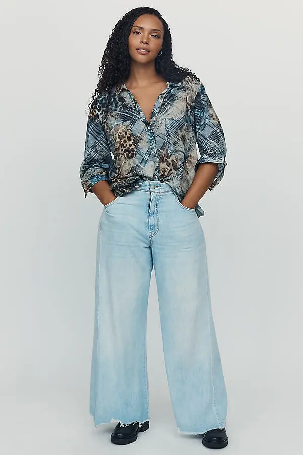 PILCRO Romy Relaxed Buttondown Shirt With Draping And Pockets