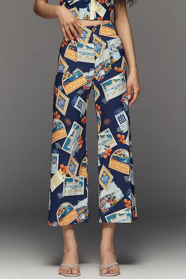 Maeve Colette High-rise Wide-leg Pants - Blue Pattern