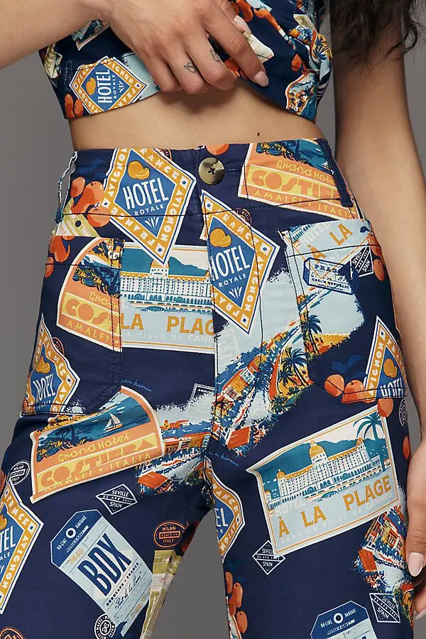 Maeve Colette High-rise Wide-leg Pants - Blue Pattern