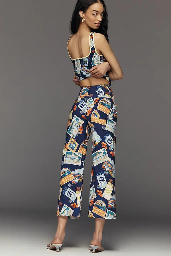 Maeve Colette High-rise Wide-leg Pants - Blue Pattern