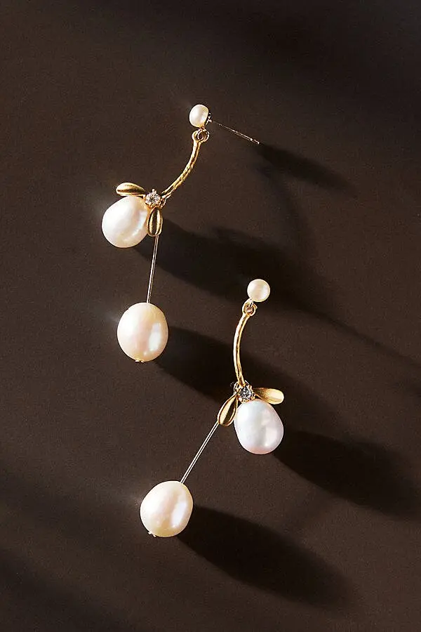 Anthropologie Pearl Blooms Drop Earrings - Gold