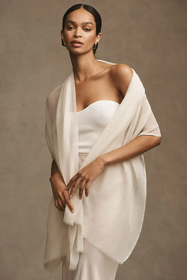 Bhldn Rue Semi-sheer Raw-edge Pashma Wrap - Ivory