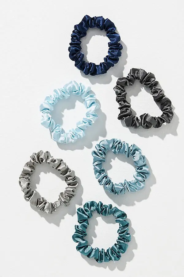 Anthropologie Satin Hair Ties Set Of 6 - Blue
