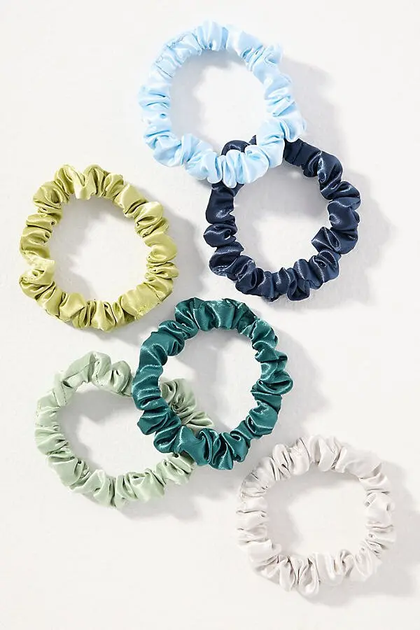 Anthropologie Satin Hair Ties Set Of 6 - Green/blue