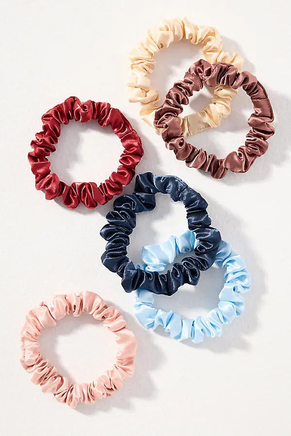 Anthropologie Satin Hair Ties Set Of 6 - Red/blue/brown