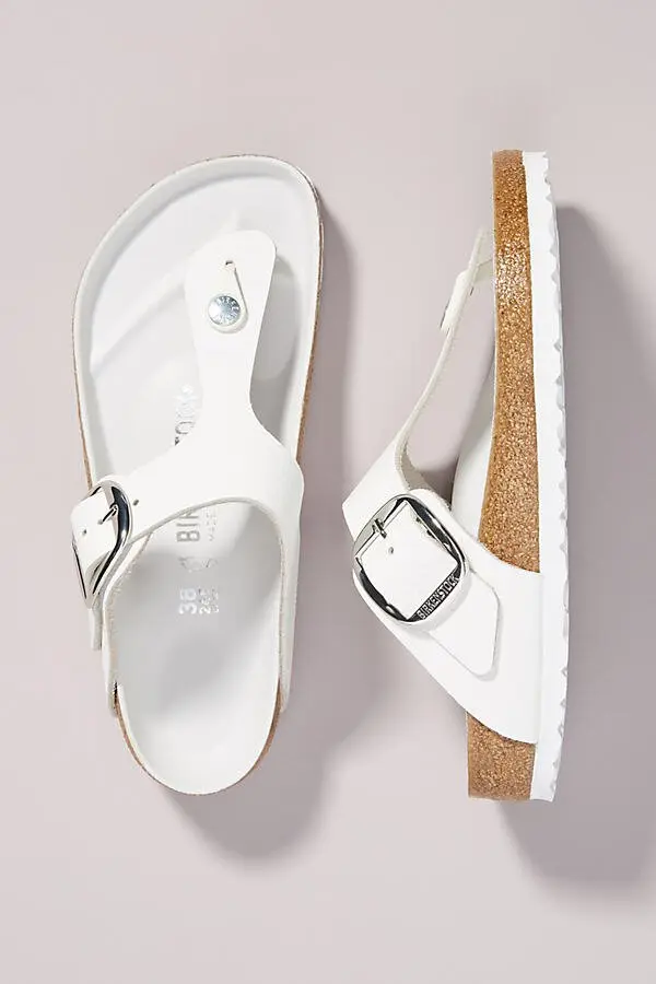 BIRKENSTOCK Gizeh Big Buckle Smooth Leather Sandals - White