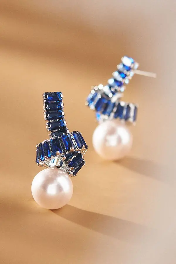 GEMELLI Pearl & Rhinestone Twist Earrings - Blue