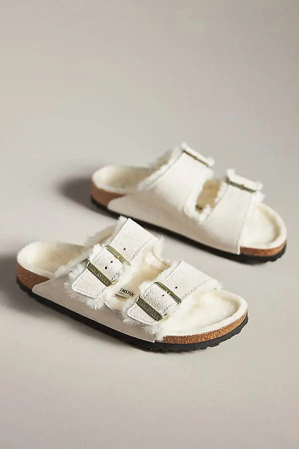 BIRKENSTOCK Arizona Shearling-lined Sandals - Antique White/ Shearling