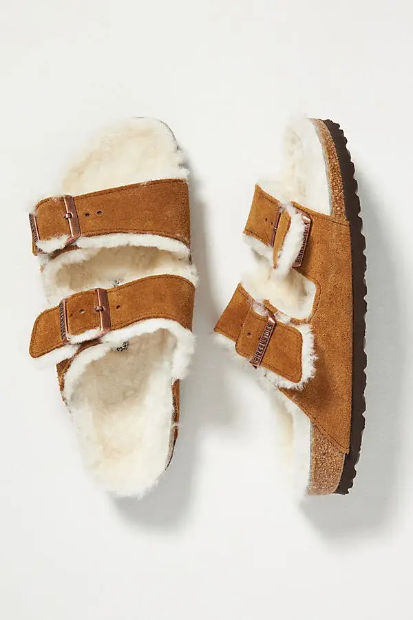 BIRKENSTOCK Arizona Shearling-lined Sandals - Mink Suede / Natural Shearling
