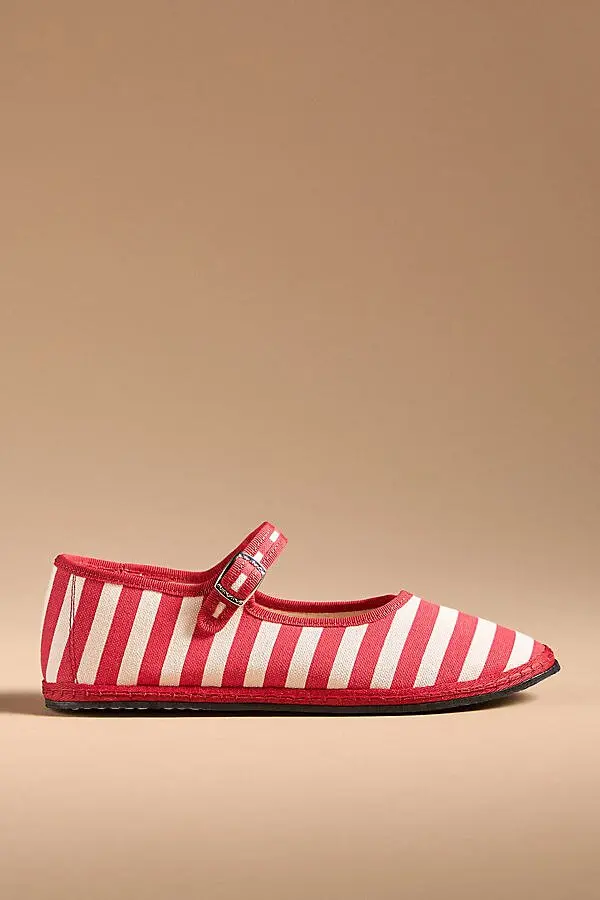 VIBI VENEZIA Mary Jane Flats - Red & White Stripe