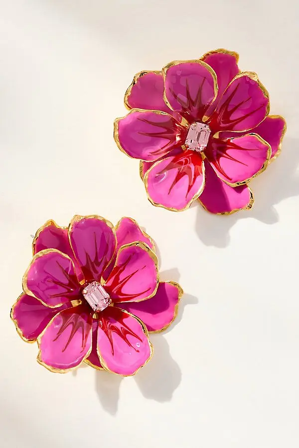 THE PINK REEF Handpainted Earrings - Medium Pink