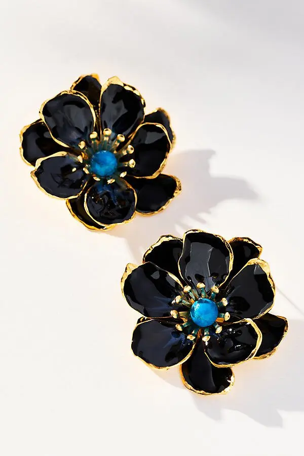 THE PINK REEF Handpainted Earrings - Onyx