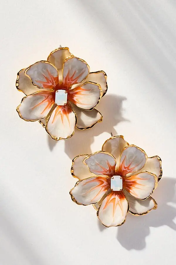 THE PINK REEF Handpainted Earrings - Orange Pearl