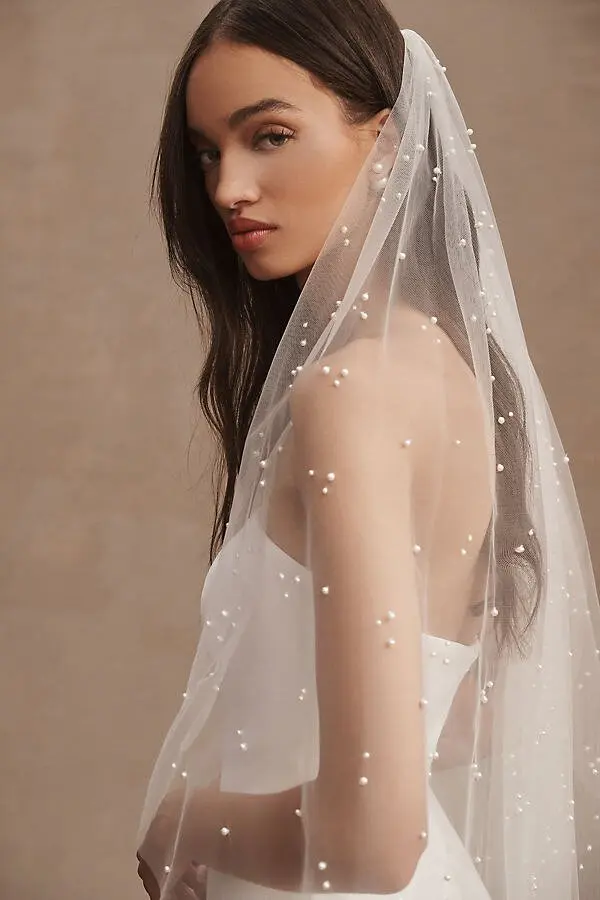 A.B. ELLIE Roesia Pearl Fingertip Veil - Ivory