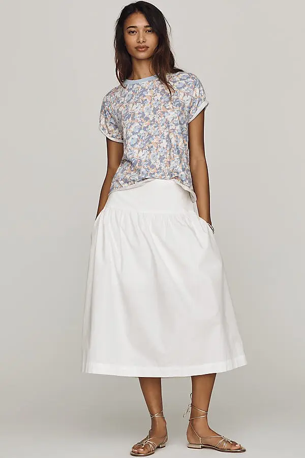Maeve Seahorse Embroidered Cotton Boxy Tee - Blue Floral