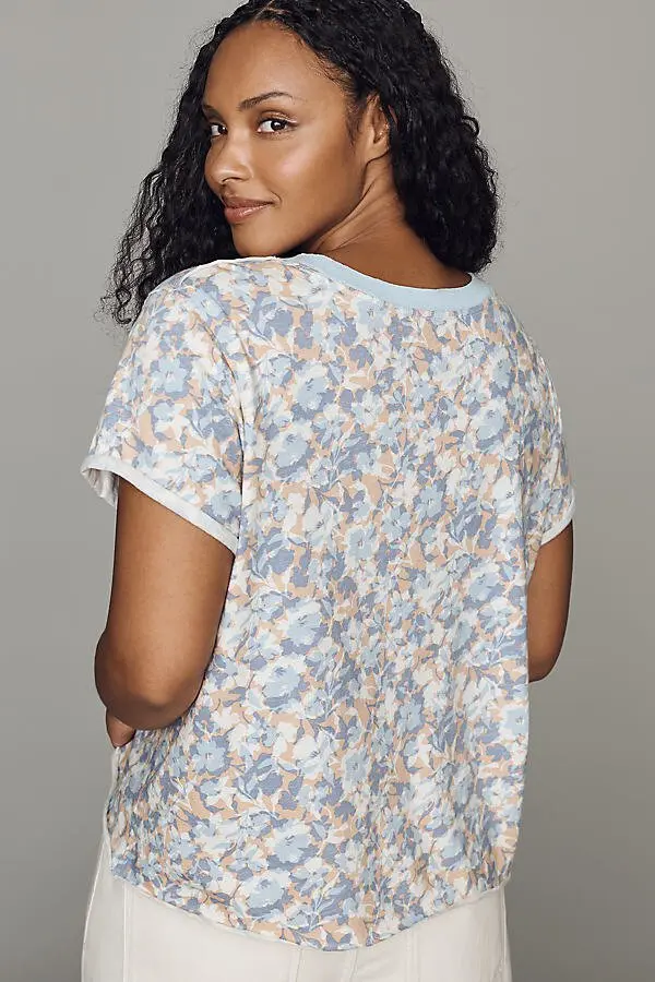 Maeve Seahorse Embroidered Cotton Boxy Tee - Blue Floral
