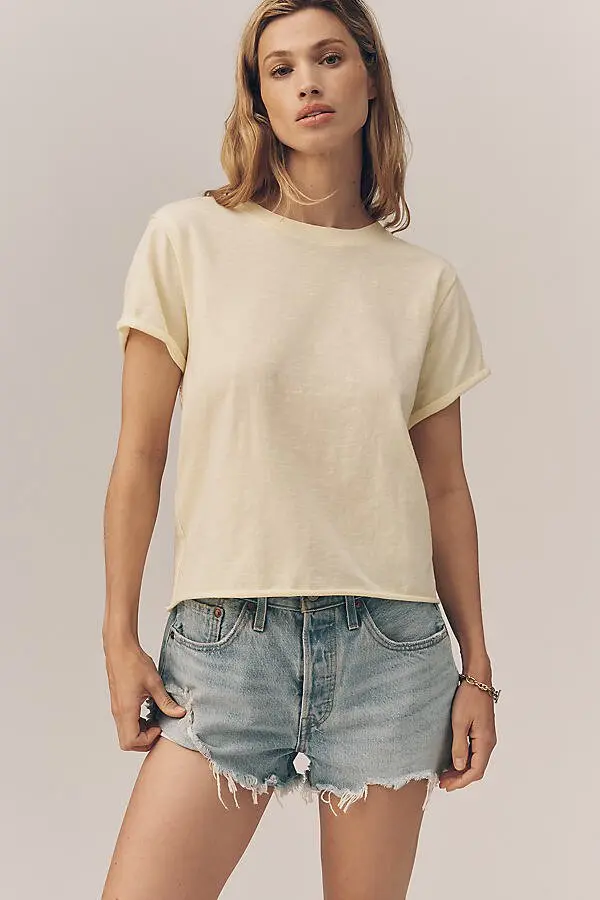 Maeve Seahorse Embroidered Cotton Boxy Tee - Yellow
