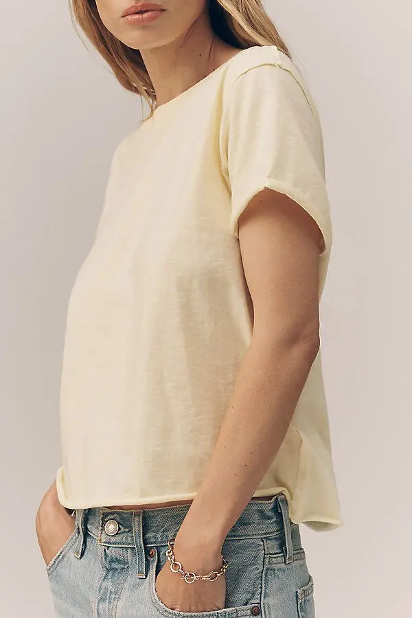 Maeve Seahorse Embroidered Cotton Boxy Tee - Yellow