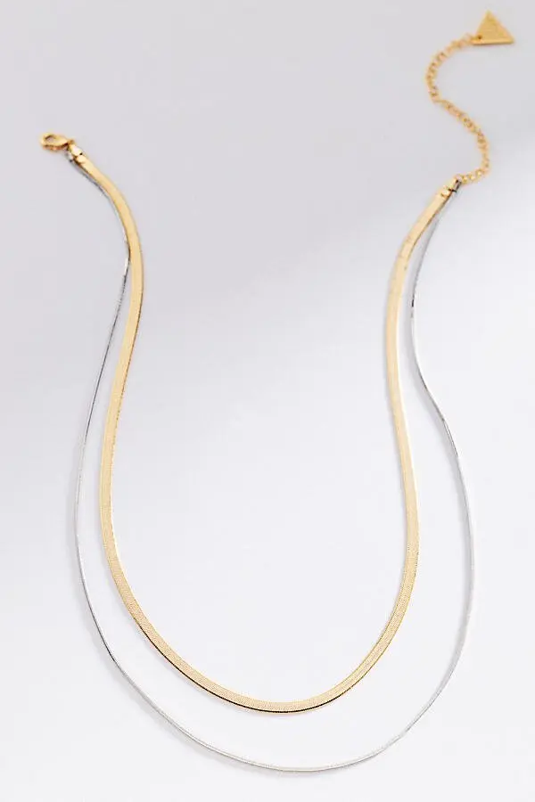 Anthropologie Double Layer Herringbone Necklace - Gold & Silver