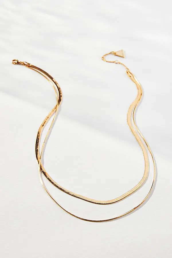 Anthropologie Double Layer Herringbone Necklace - Gold