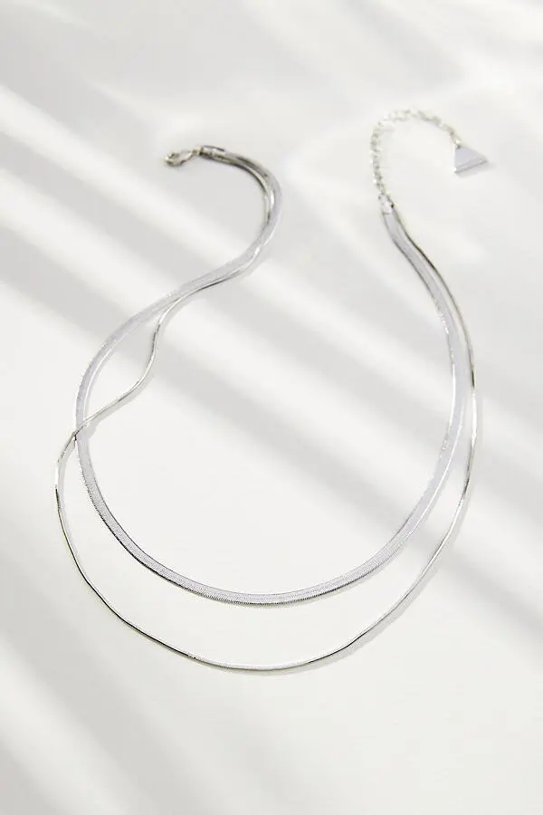 Anthropologie Double Layer Herringbone Necklace - Silver