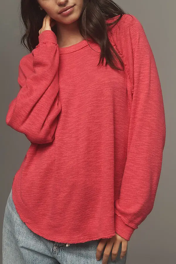 PILCRO Ruffled Raglan Thermal Top