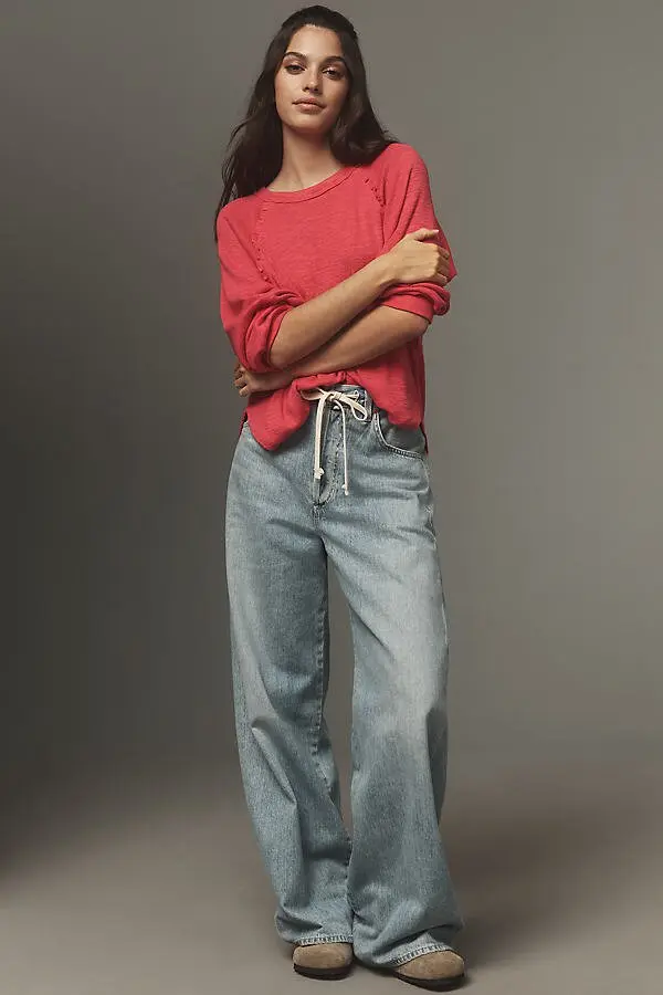 PILCRO Ruffled Raglan Thermal Top