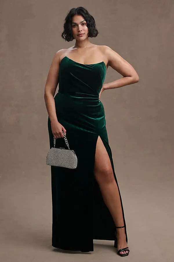 Anthropologie Jenny Yoo Cassandra Strapless Velvet Gown In Green - 31% Off  | Editorialist