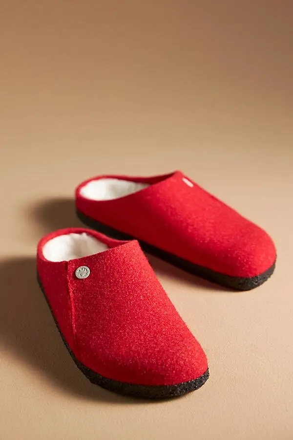 BIRKENSTOCK Zermatt Wool Felt Shearling Clogs - Active Red