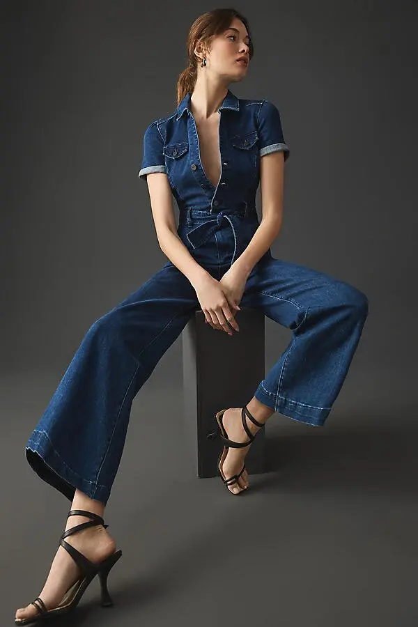 Paige Anessa Denim Jumpsuit With Belt - Jilena