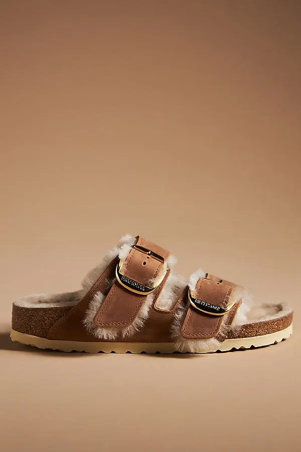 BIRKENSTOCK Arizona Big Buckle Shearling Sandals - Cognac Oiled Leather/ Sand Castle Shearling